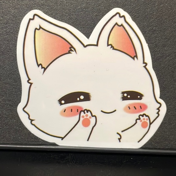 Design | White Cat Blushing Cat Cartoon Sticker | Poshmark